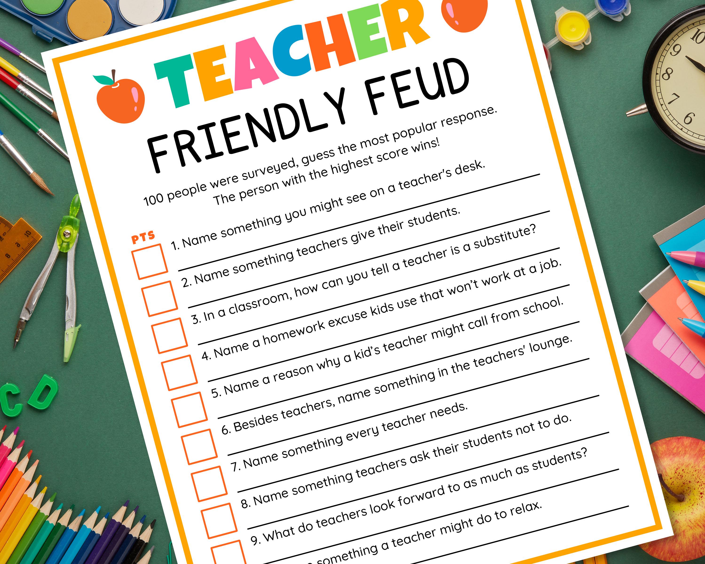 Teacher Friendly Feud Teacher Games School Games Teacher Party Games ...