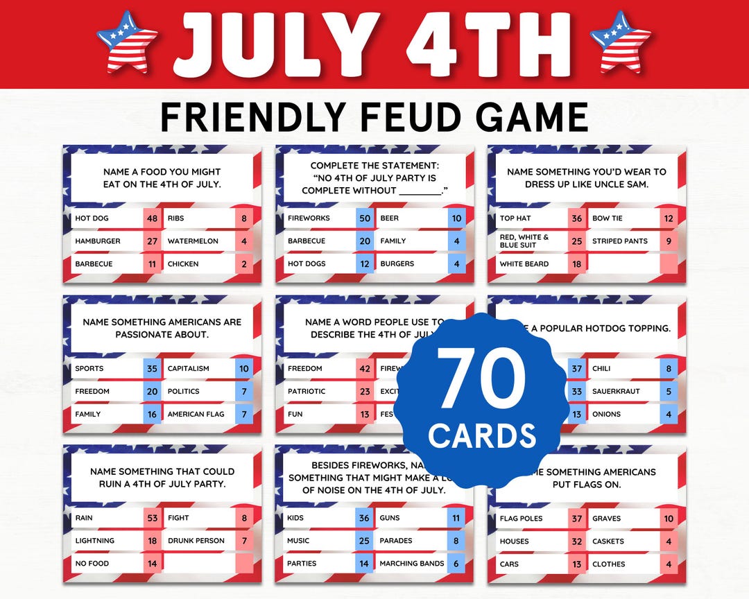 Fourth of July Friendly Feud Fun 4th of July Party Games for Kids ...