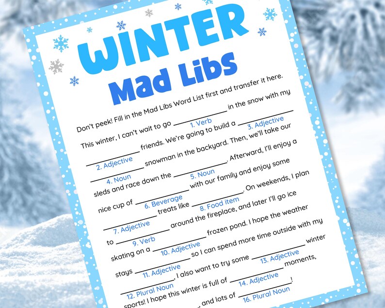 Winter Mad Libs Winter Games for Kids Winter Family Games Winter Party ...