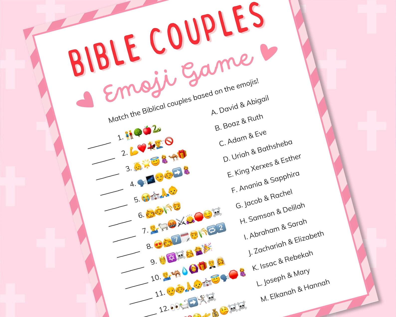 Bible Couples Match Game Bible Emoji Pictionary Bible Valentines Game ...
