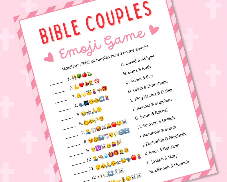 Bible Couples Match Game Bible Emoji Pictionary Bible Valentines Game ...