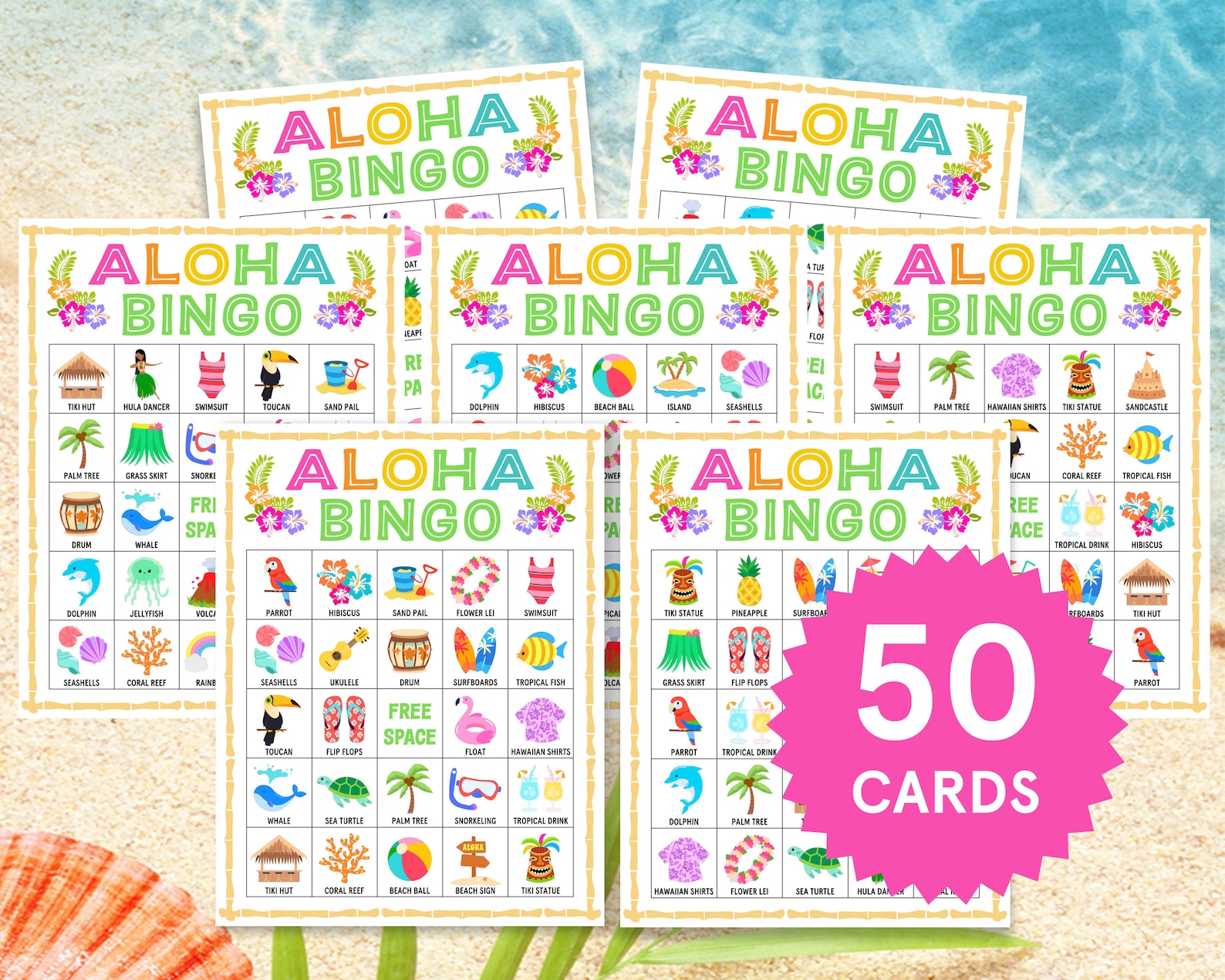 Aloha Bingo Luau Bingo Hawaii Bingo Summer Bingo Cards Printable Luau ...