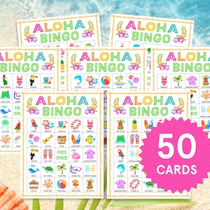 Aloha Bingo Luau Bingo Hawaii Bingo Summer Bingo Cards Printable Luau ...