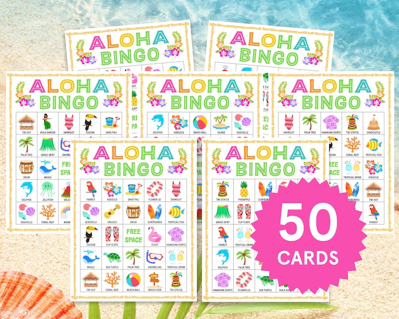 Aloha Bingo Luau Bingo Hawaii Bingo Summer Bingo Cards Printable Luau ...