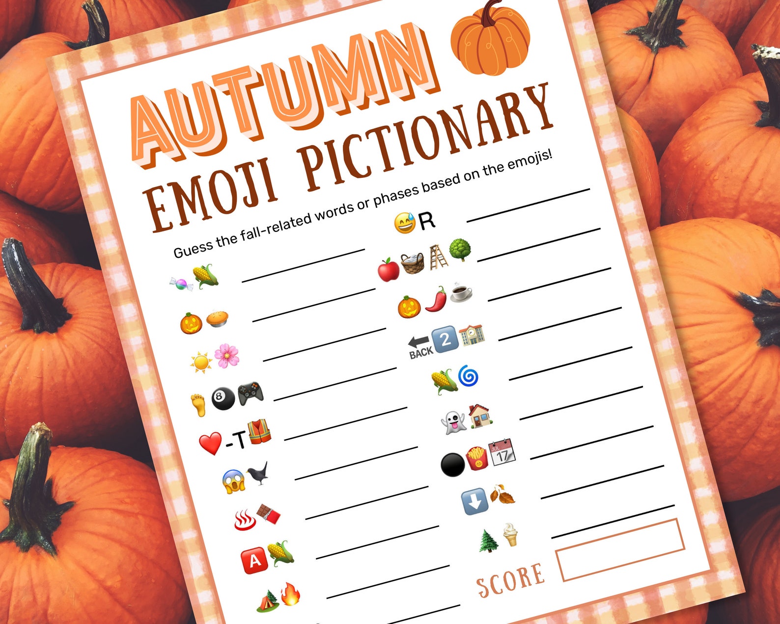 Fall Emoji Pictionary Fall Games for Kids Adults Fall Party Games Fall ...