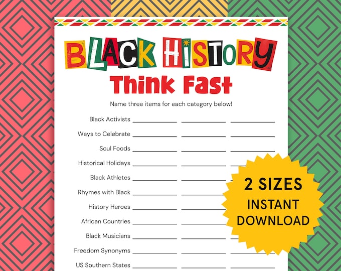 Black History Think Fast Black History Game for Family Black History ...