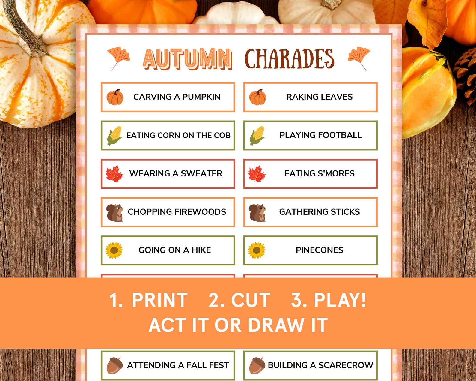 Fall Charades Fall Games Fall Action Charades Fall Pictionary Fall ...