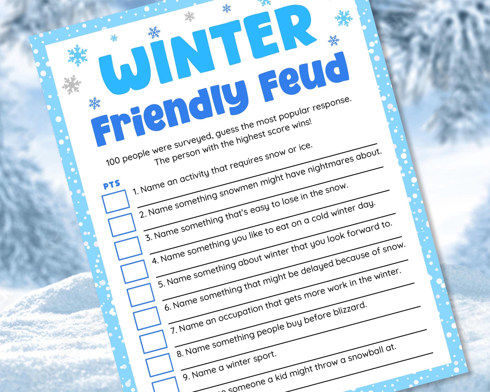 Winter Friendly Feud Winter Games for Kids Adults Winter Feud Winter ...
