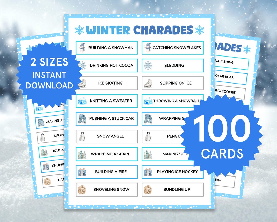Winter Charades Winter Games for Kids, Adults Winter Pictionary Winter ...