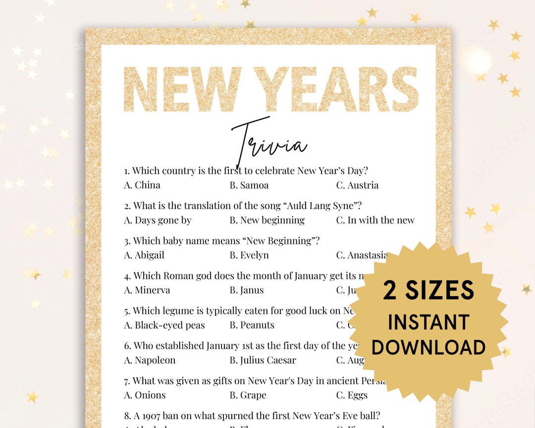 New Years Trivia 2025 New Year Game New Years Eve Party Games Family ...