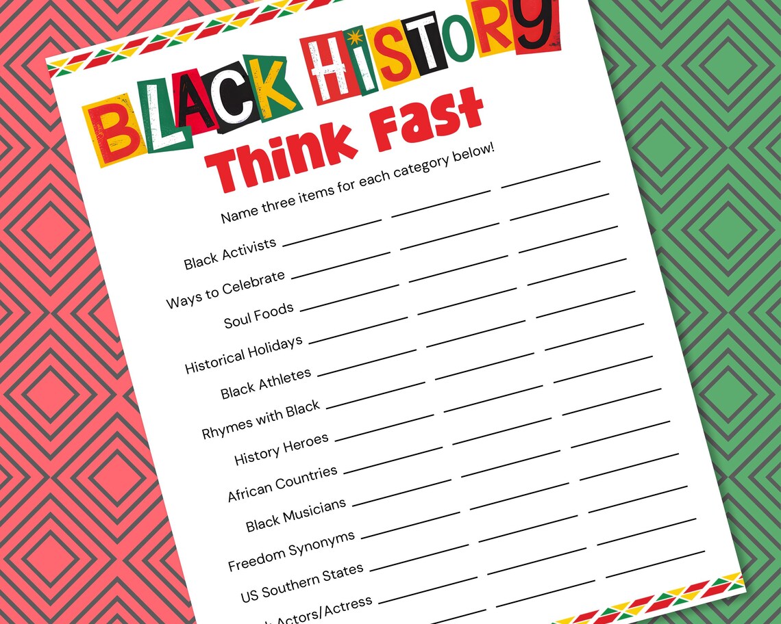 Black History Think Fast Black History Game for Family Black History ...