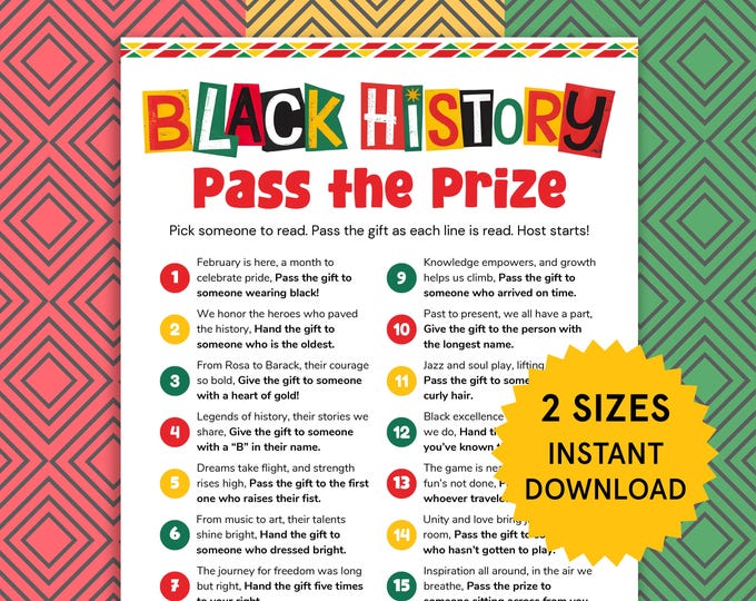 Black History Pass the Prize History Month Games for Kids Group Games ...
