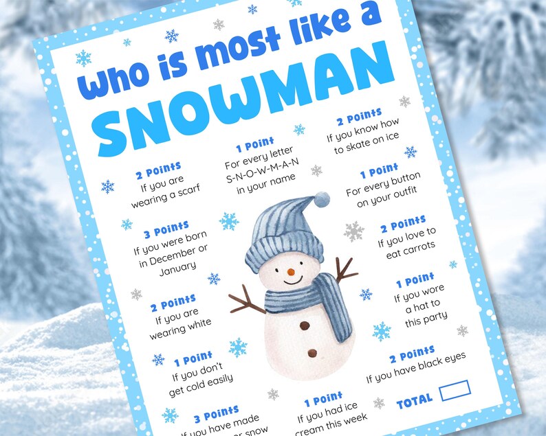Who is Most Like a Snowman Winter Games for Kids Winter Family Games ...