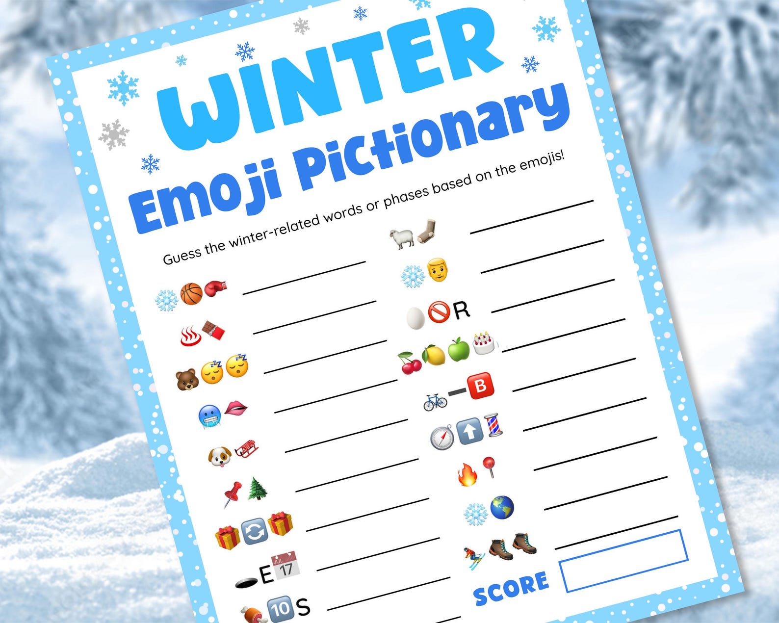 Winter Emoji Pictionary Winter Games for Kids Winter Family Games ...