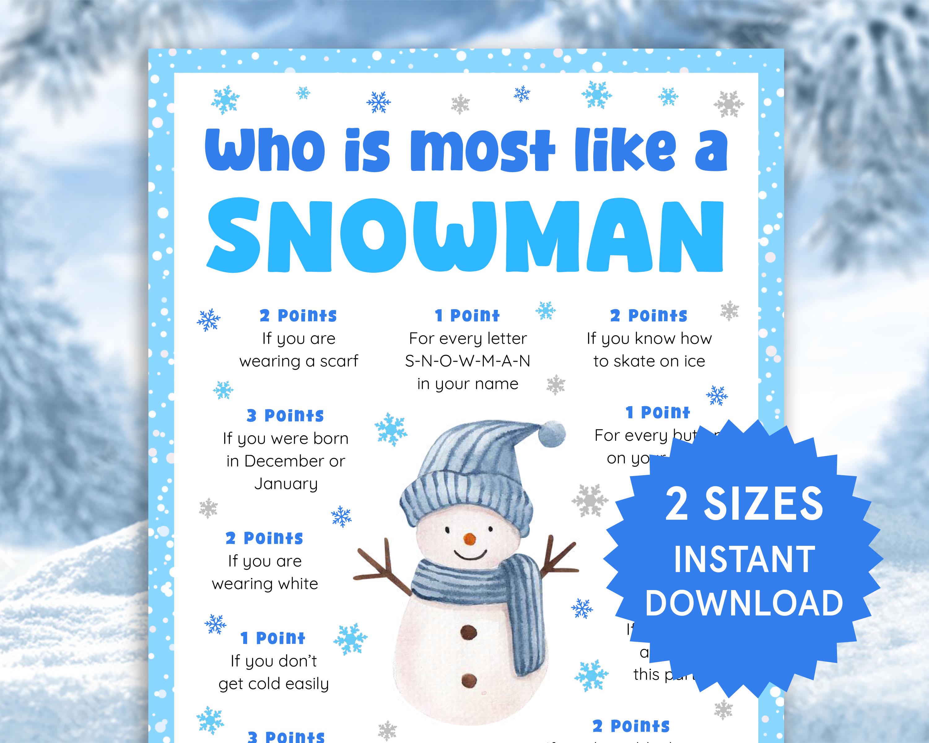 Who is Most Like a Snowman Winter Games for Kids Winter Family Games ...