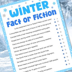 Winter Fact or Fiction Winter Games for Kids Winter Family Games Winter ...