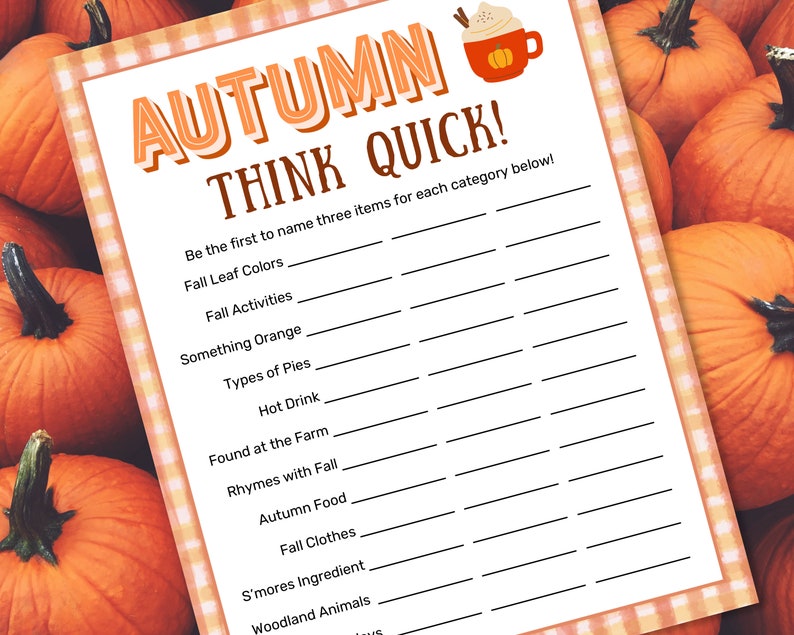 Fall Think Fast Fall Games for Kids Adults Fall Party Games Fall ...