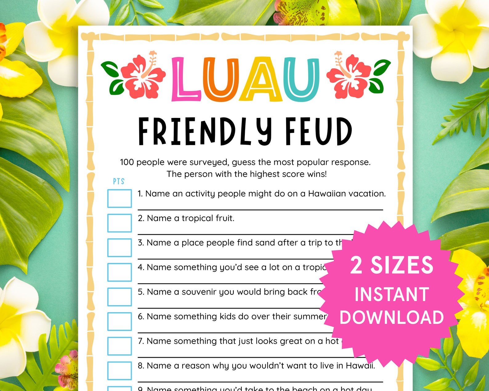Luau Friendly Feud Luau Party Games Luau Birthday Hawaii Theme Family ...