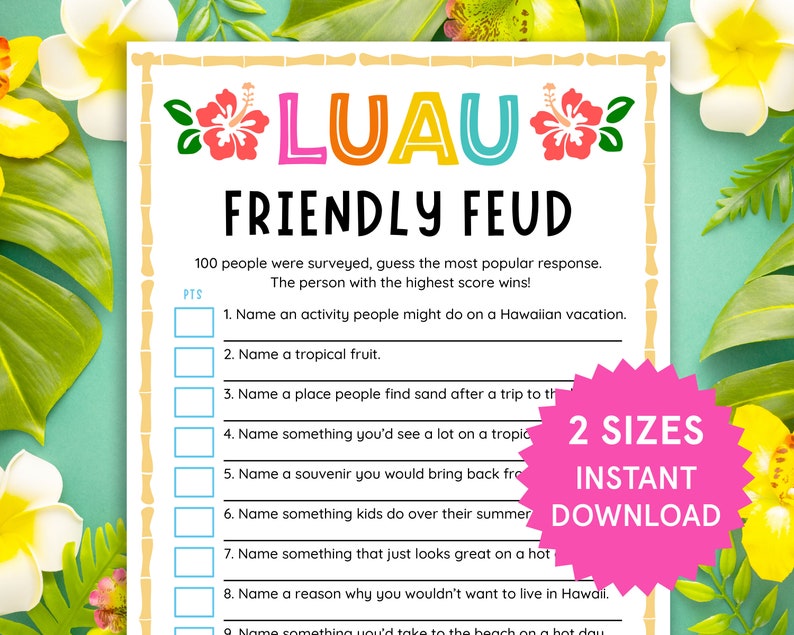 Luau Friendly Feud Luau Party Games Luau Birthday Hawaii Theme Family ...