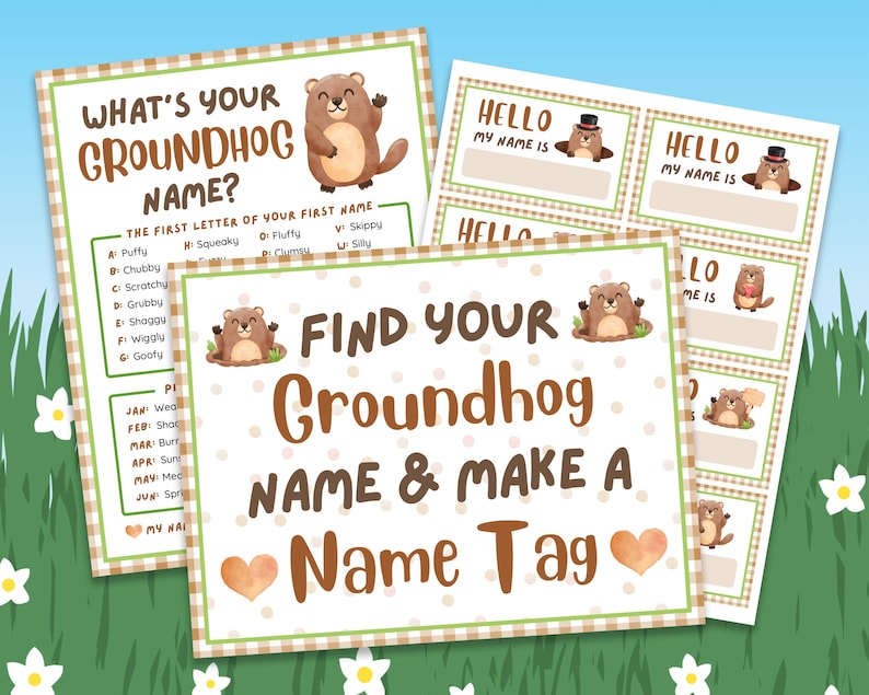 What's Your Groundhog Name, Name Tag, Sign Groundhog Day Games for Kids ...