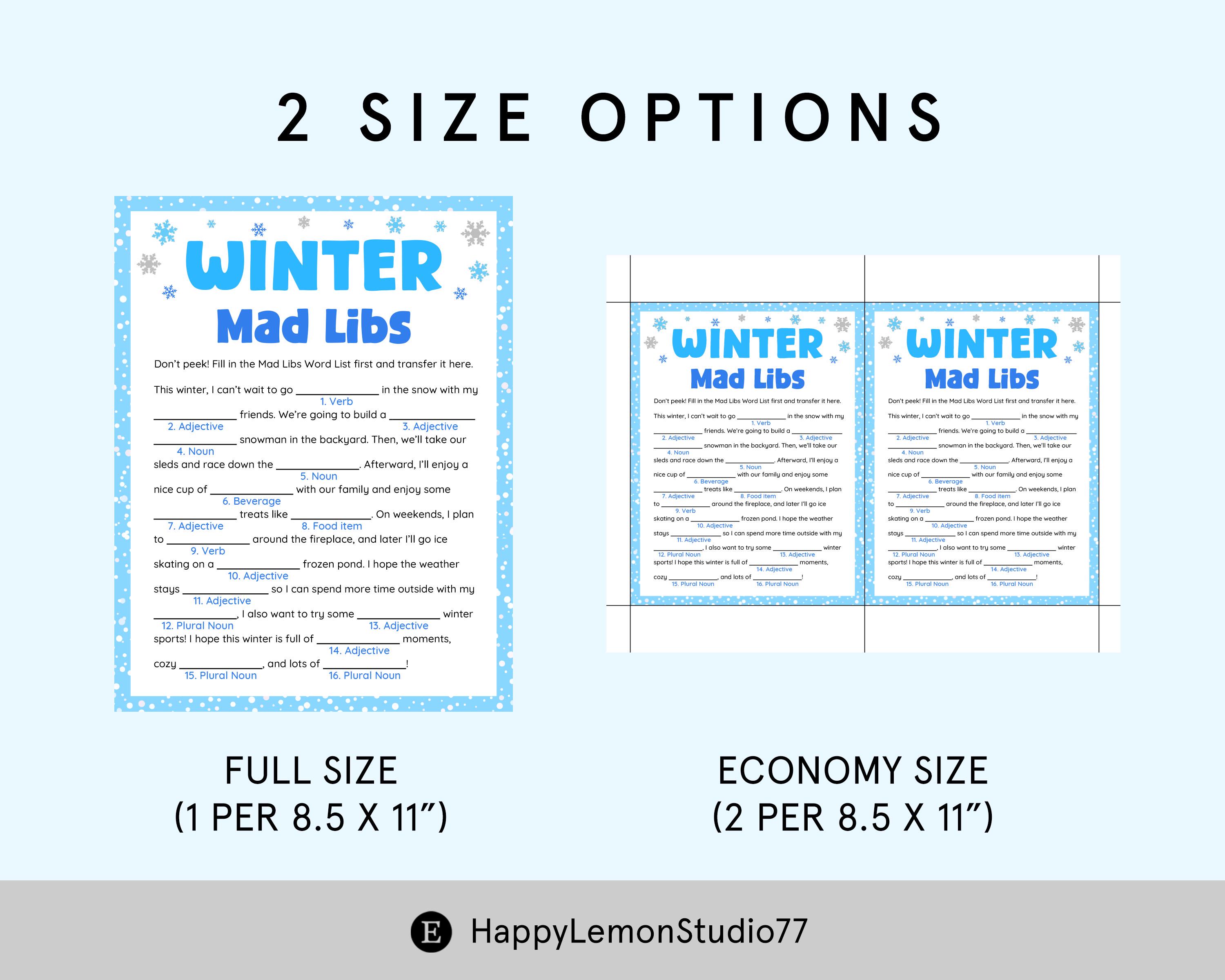 Winter Mad Libs Winter Games for Kids Winter Family Games Winter Party ...