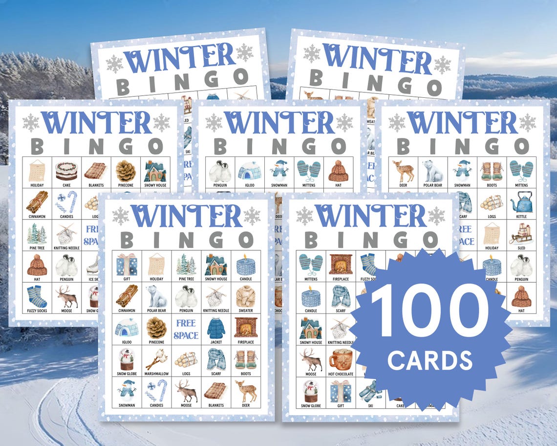 Winter Bingo Winter Bingo Cards Printable Winter Games Winter Party ...