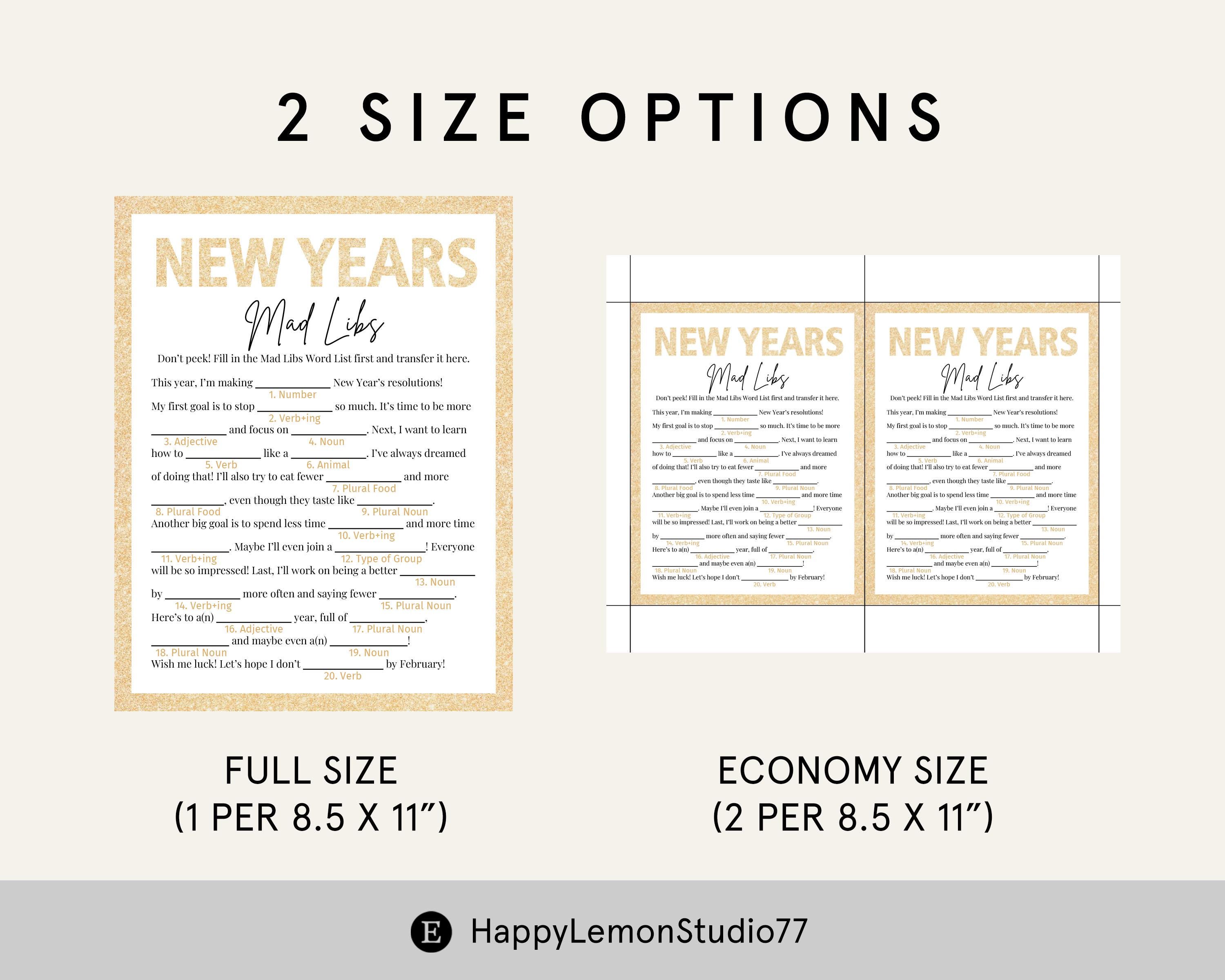 New Years Mad Libs 2026 New Year Game New Years Eve Party Games Family ...