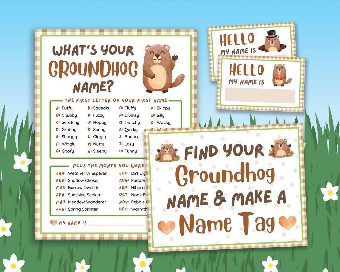 What's Your Groundhog Name, Name Tag, Sign Groundhog Day Games for Kids ...