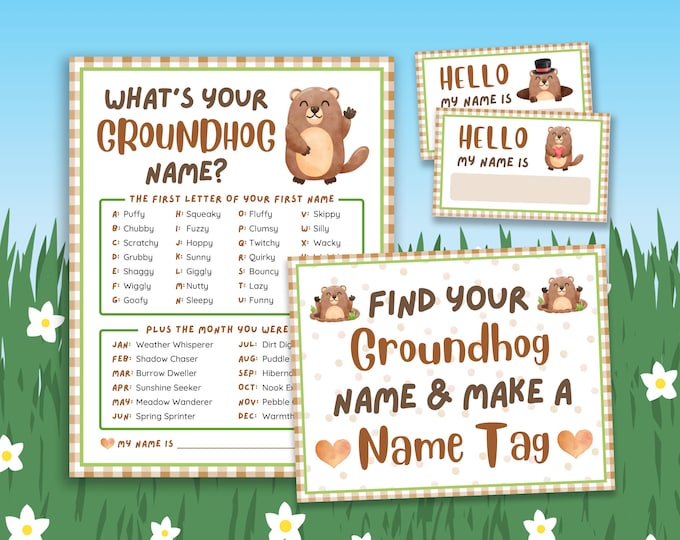 What's Your Groundhog Name, Name Tag, Sign Groundhog Day Games for Kids ...