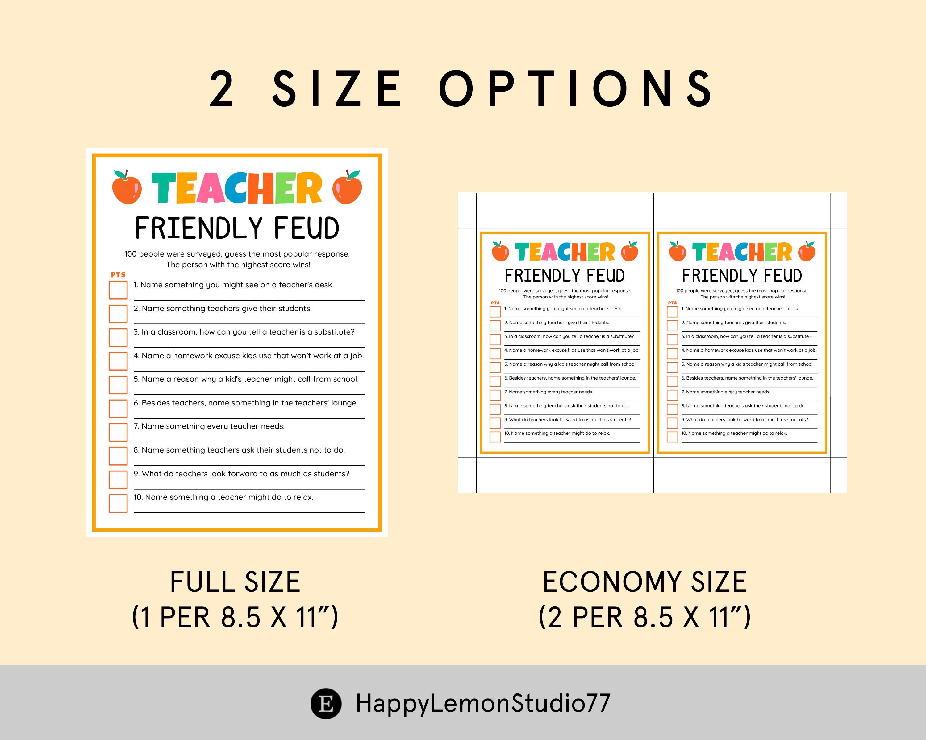 Teacher Friendly Feud Teacher Games School Games Teacher Party Games ...