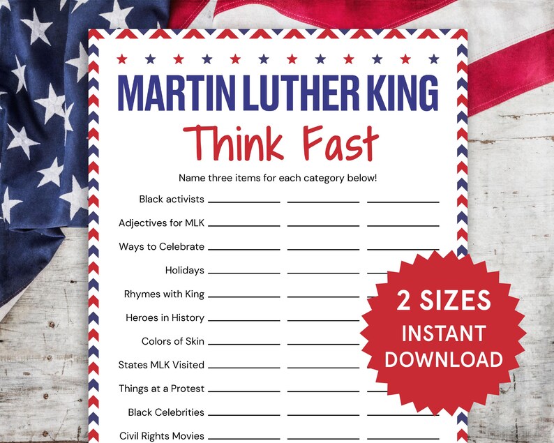 MLK Think Fast Martin Luther King Day Games for Kids MLK Day Family ...