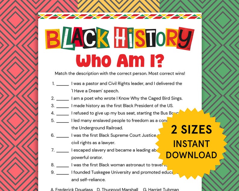 Black History Who Am I Black History Games Trivia Black History Month ...