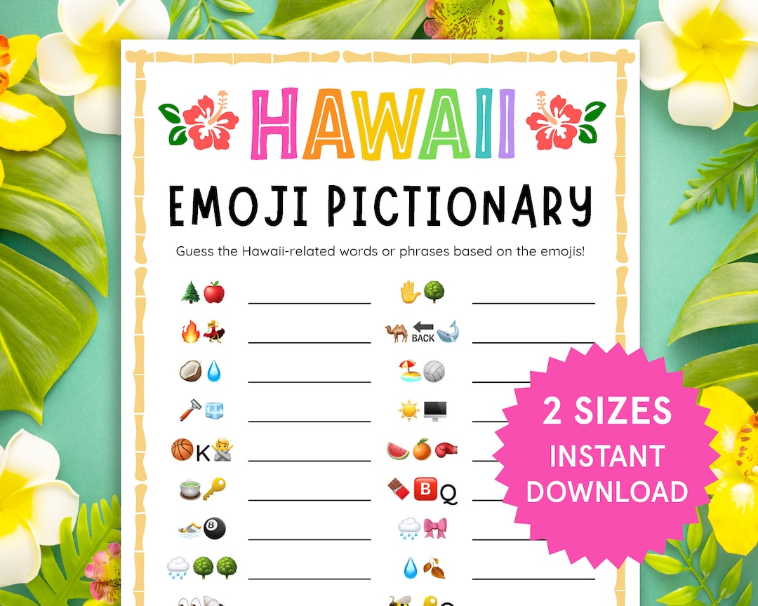 Hawaii Emoji Pictionary Hawaii Birthday Games Hawaii Theme Party Aloha ...