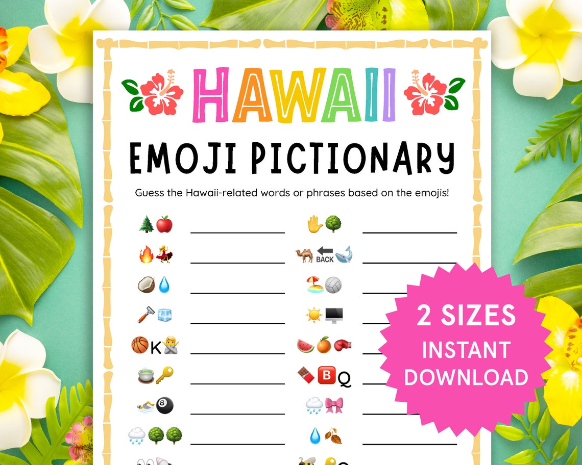 Hawaii Emoji Pictionary Hawaii Birthday Games Hawaii Theme Party Aloha ...