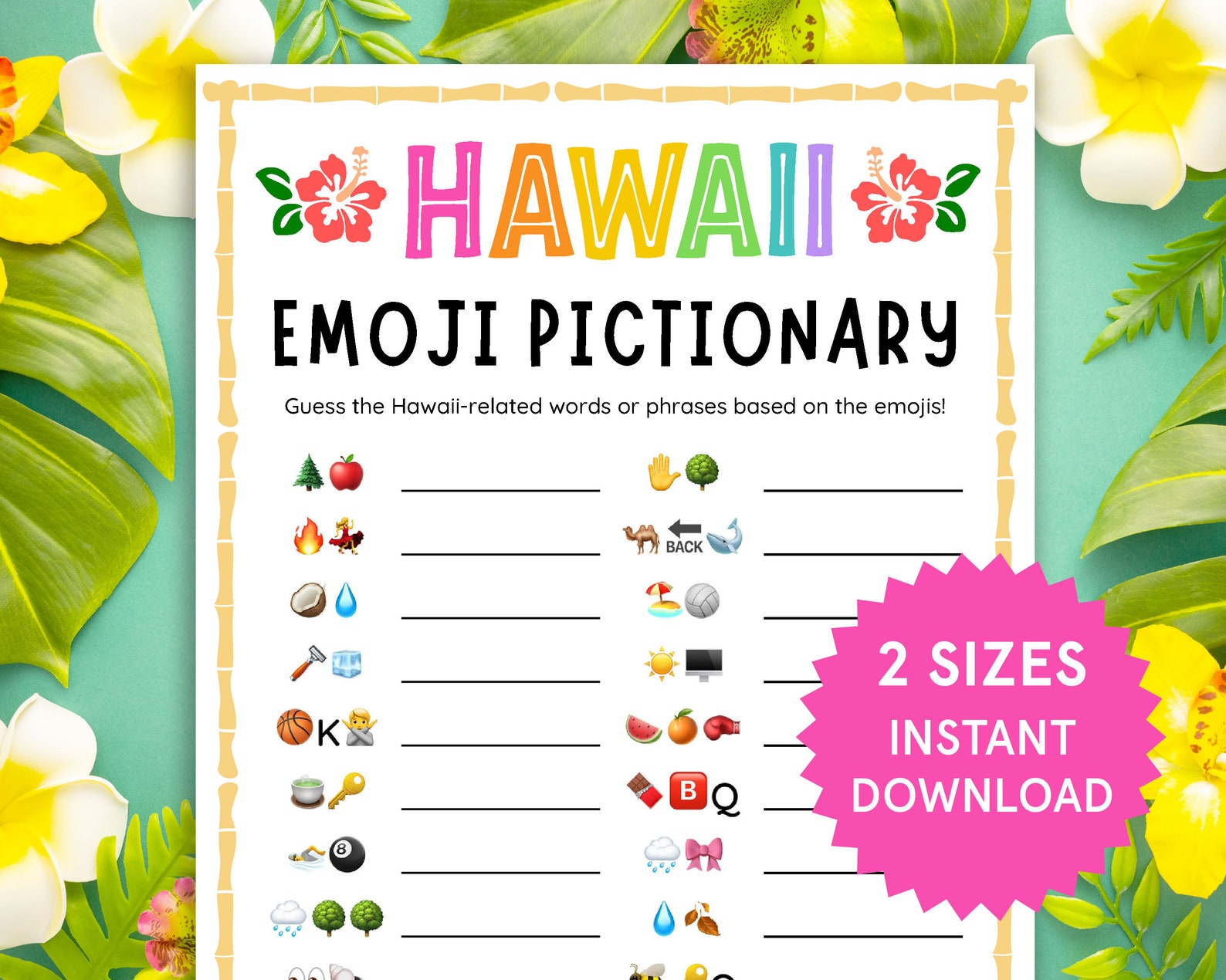 Hawaii Emoji Pictionary Hawaii Birthday Games Hawaii Theme Party Aloha ...