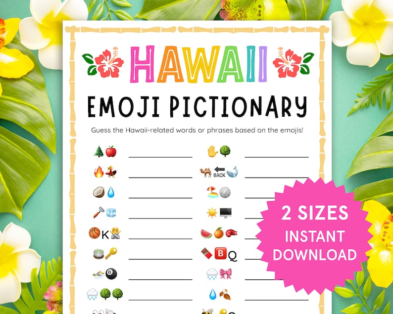 Hawaii Emoji Pictionary Hawaii Birthday Games Hawaii Theme Party Aloha ...