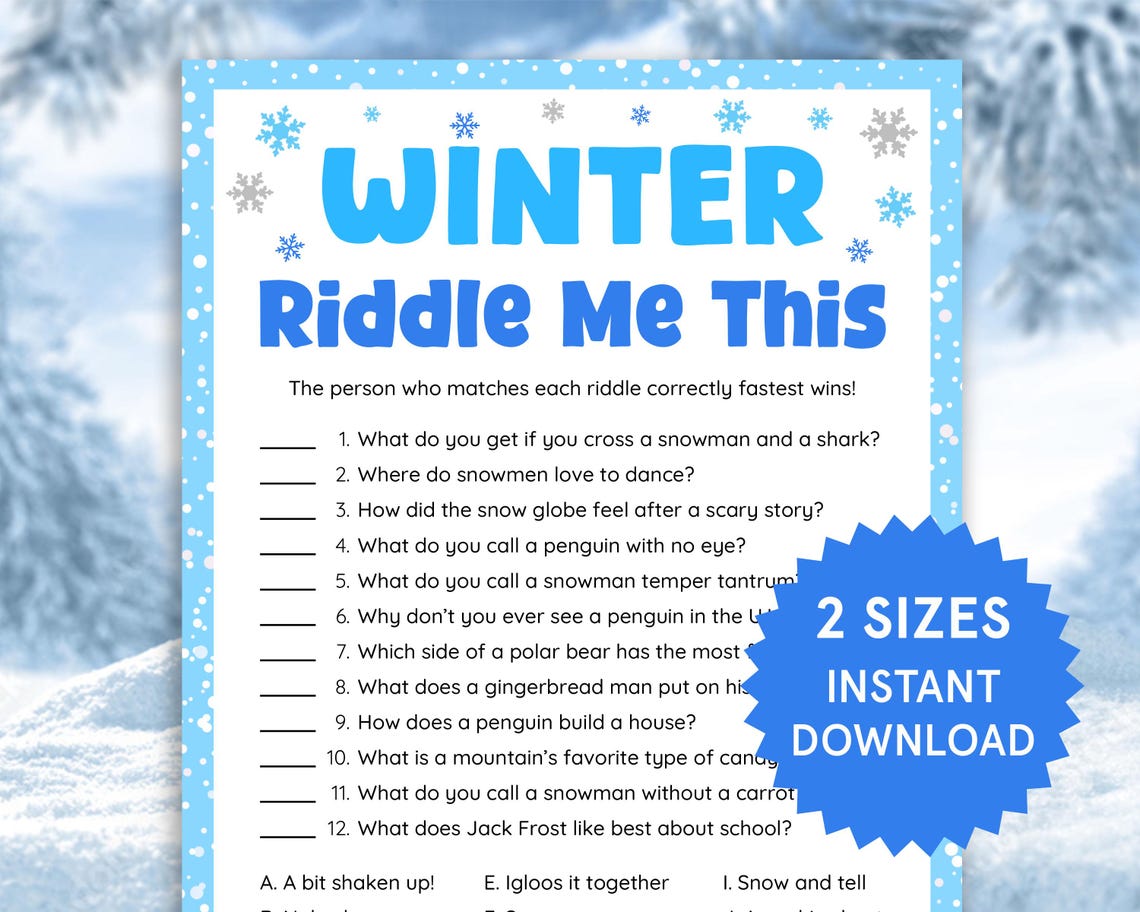 Winter Riddle Me This Winter Games for Kids Winter Family Games Winter ...
