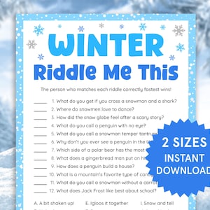 Winter Riddle Me This Winter Games for Kids Winter Family Games Winter ...