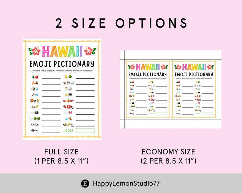 Hawaii Emoji Pictionary Hawaii Birthday Games Hawaii Theme Party Aloha ...