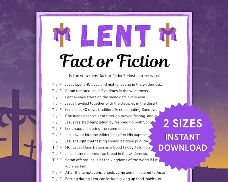 Lent Fact or Fiction Game Lent Game Lent Activities Kids, Teens, Adults ...