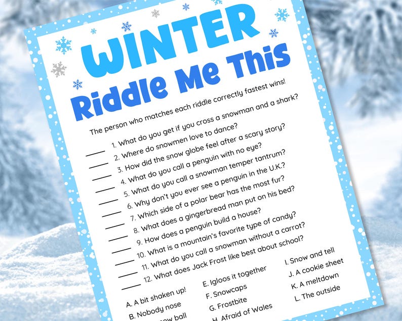 Winter Riddle Me This Winter Games for Kids Winter Family Games Winter ...