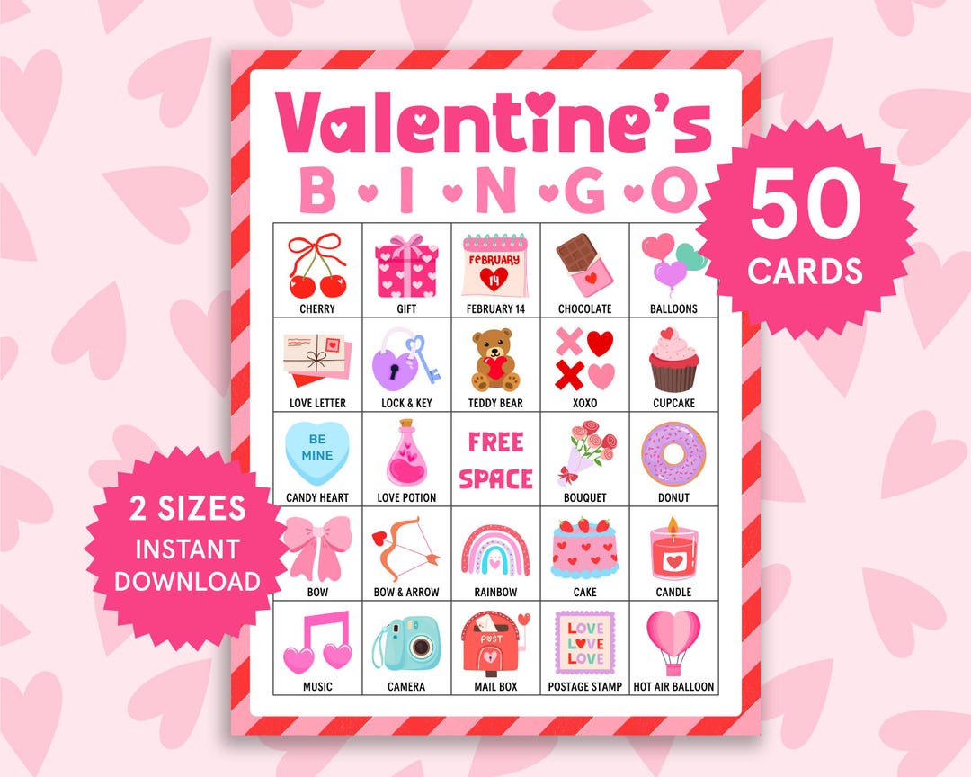 Tarjetas de bingo de San Valentín Juegos de San Valentín para niños ...
