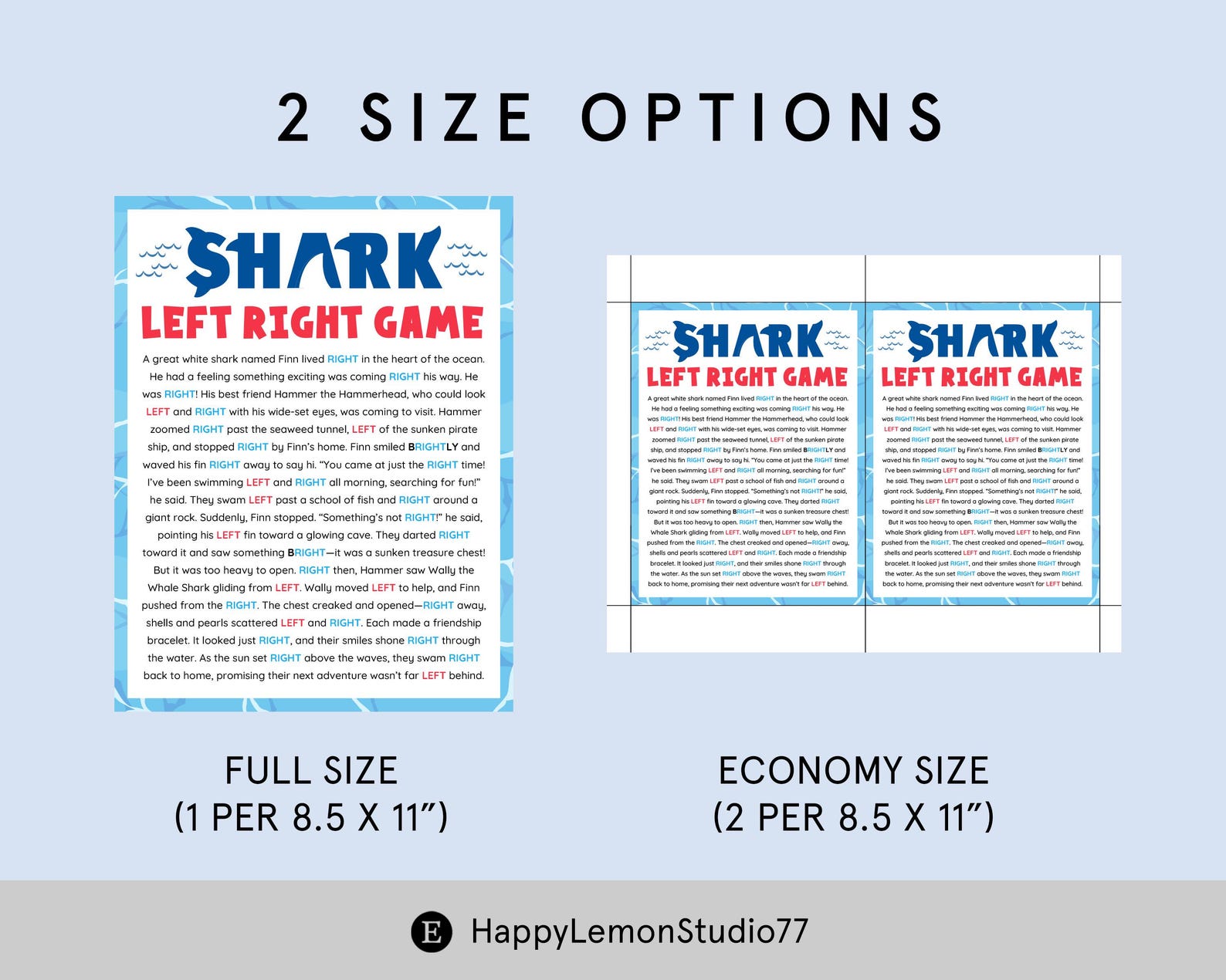 Shark Left Right Game: Fun Party Activity (digital Download - Etsy