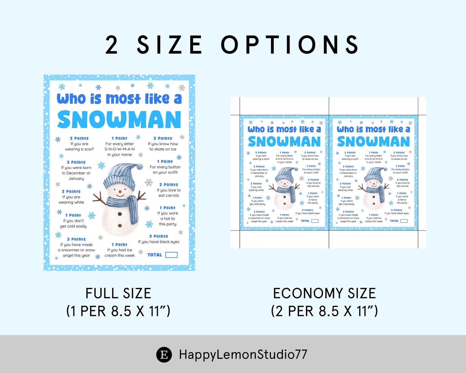 Who is Most Like a Snowman Winter Games for Kids Winter Family Games ...