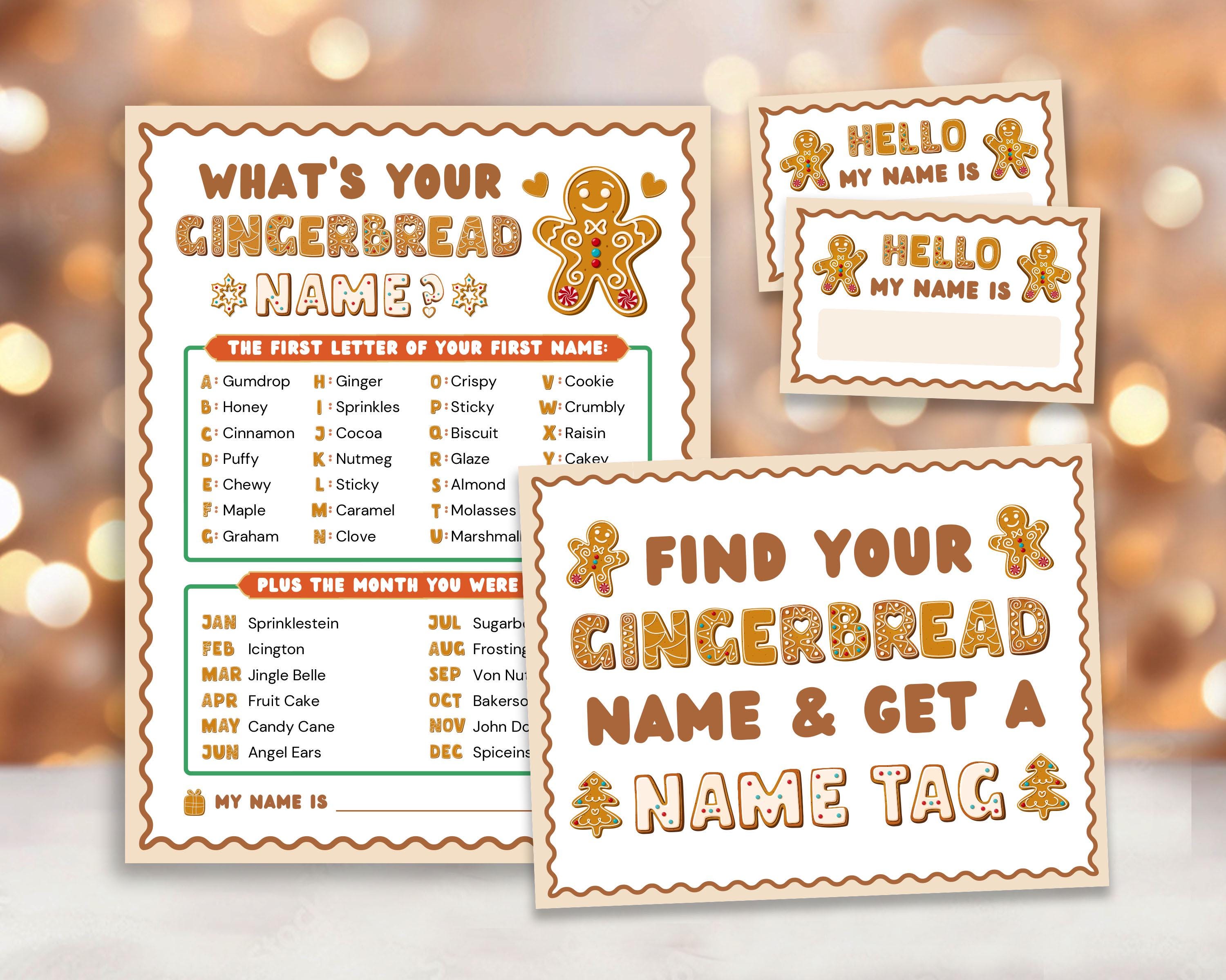 Whats Your Gingerbread Name Game, Name Tags, Sign Christmas Games for ...
