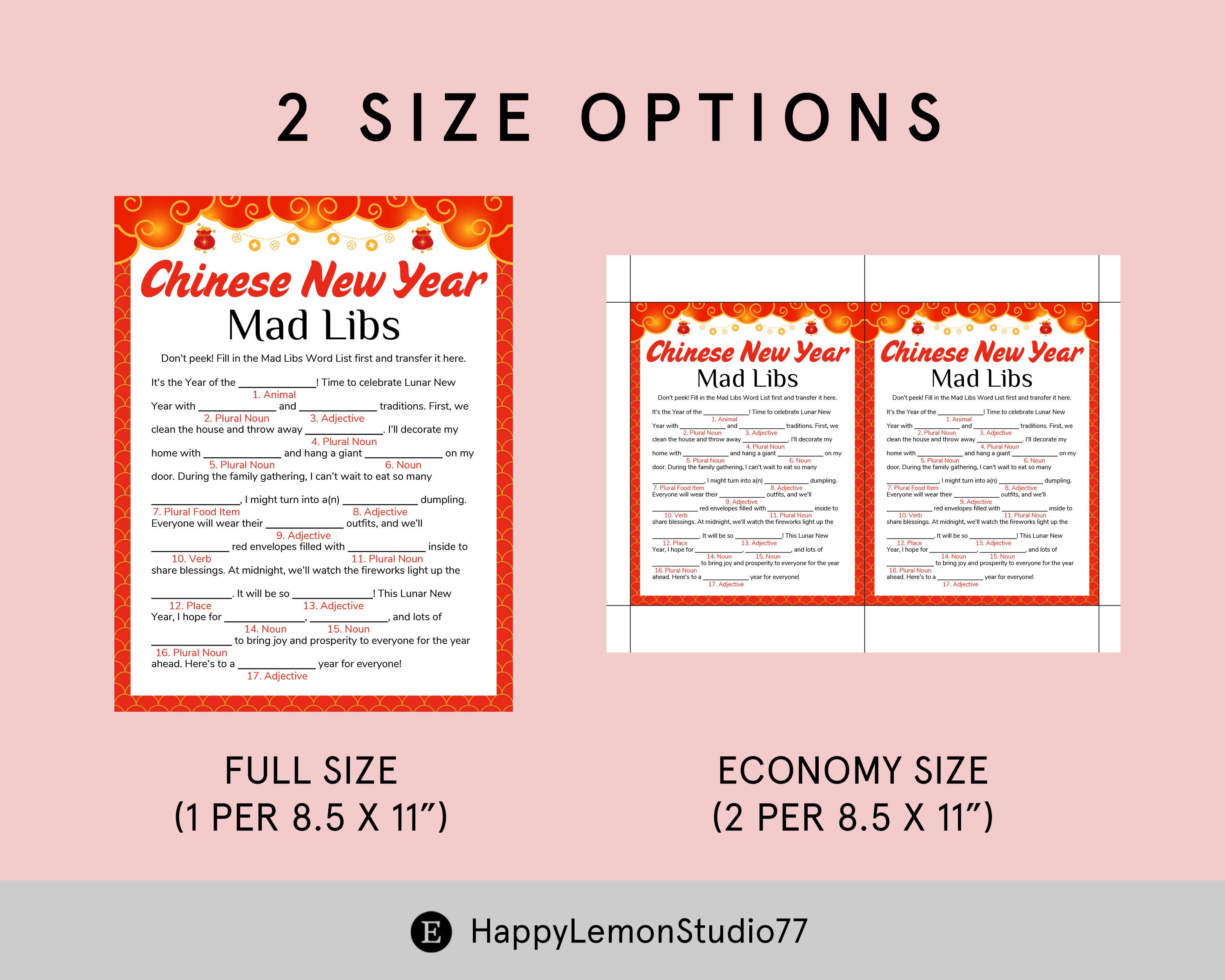 Chinese New Year Mad Libs Lunar New Year Games Chinese New Year Games ...