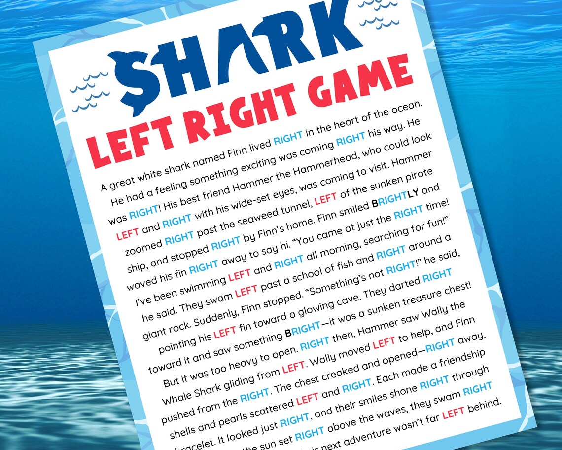 Shark Left Right Game: Fun Party Activity (digital Download - Etsy