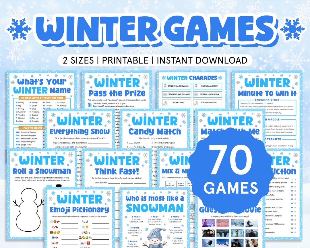 Winter Games Bundle Winter Party Games for Kids Winter Family Games ...