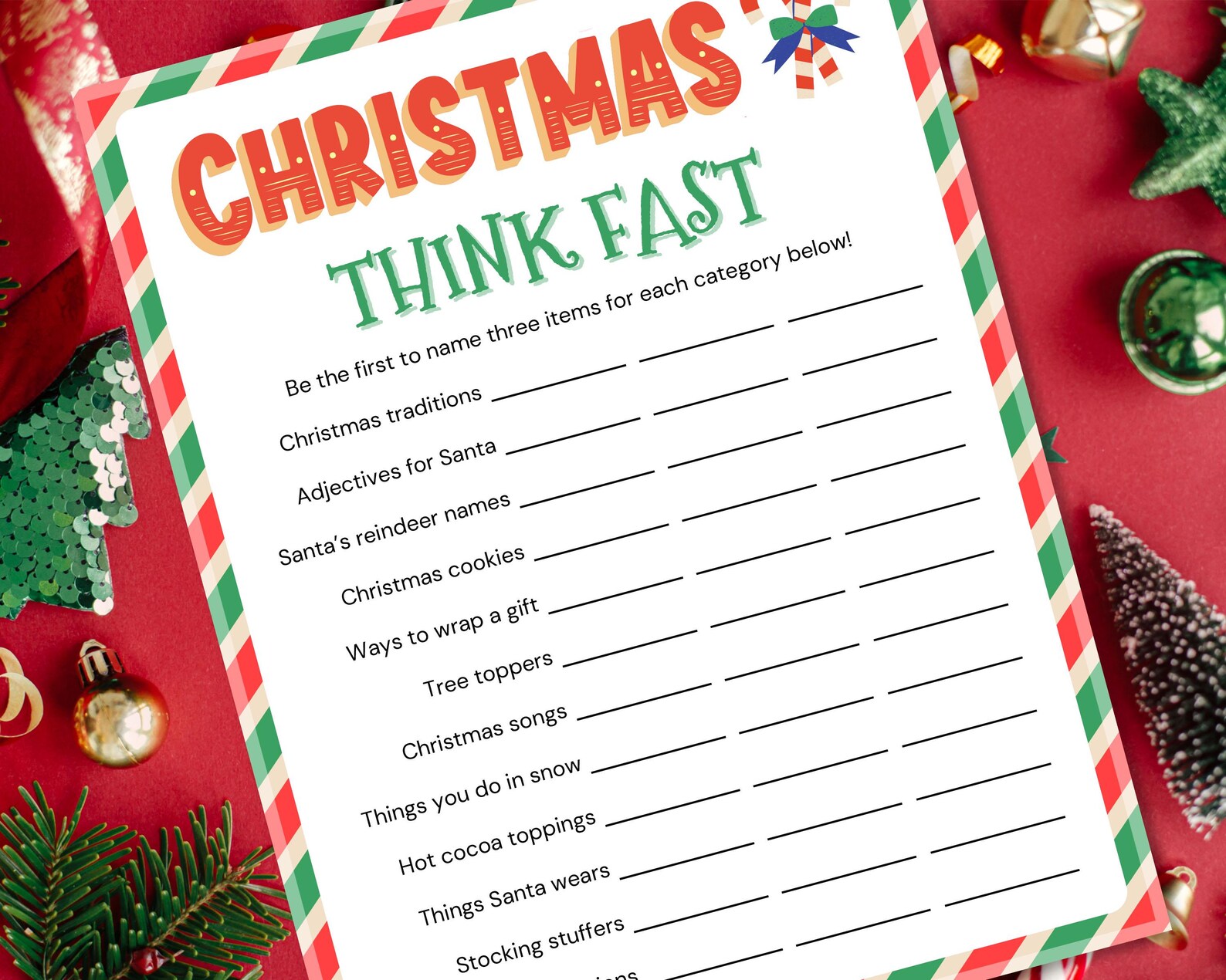 Christmas Think Fast Christmas Games for Kids Adults Christmas Family ...