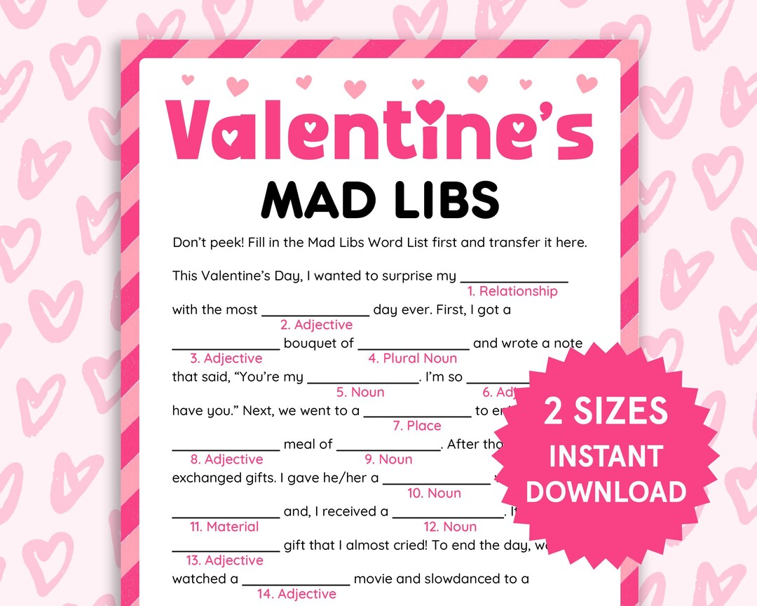 Valentines Mad Libs Adults Valentines Games Valentine's Day Games Fun ...